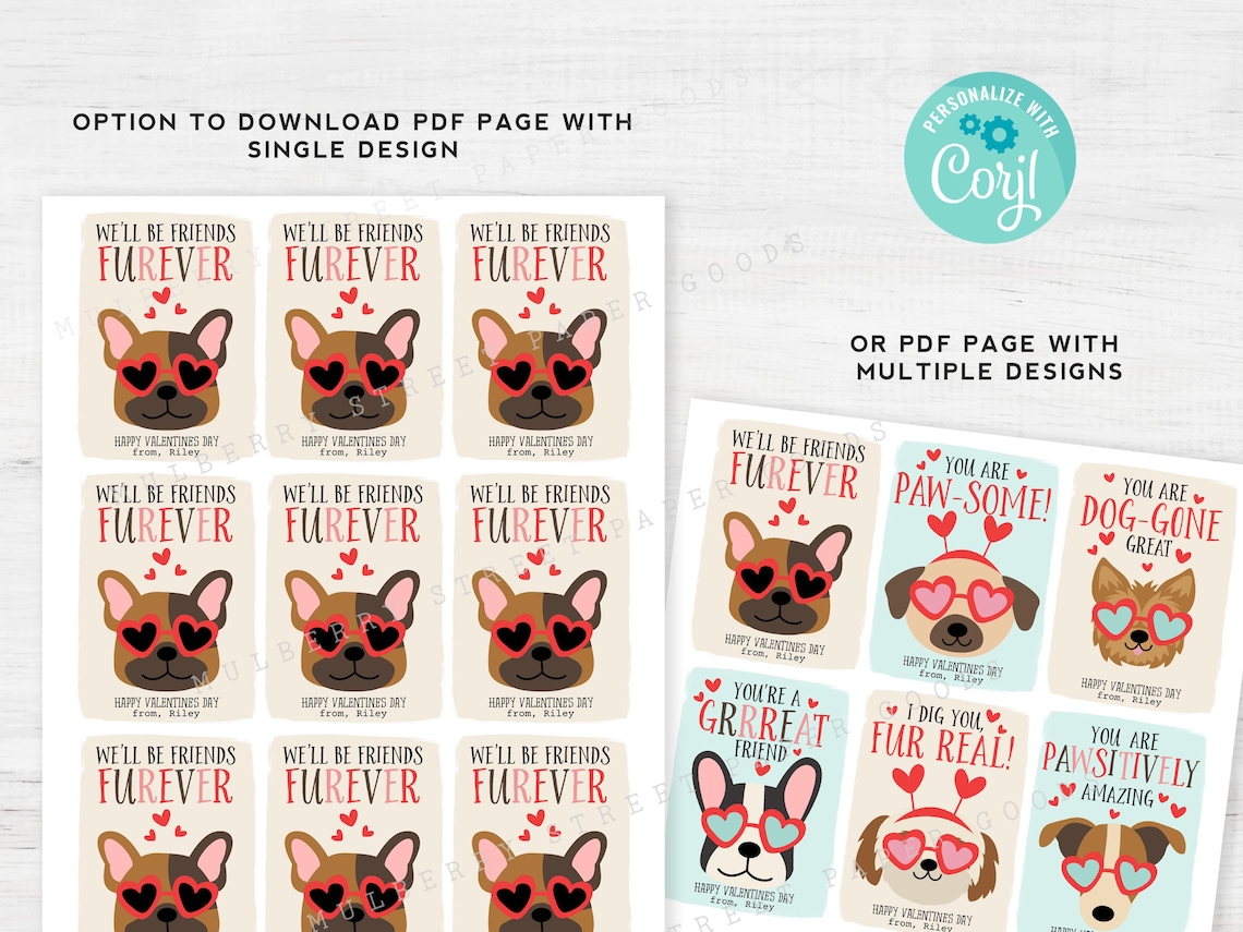 Printable Dog Valentine's Day Cards Kids School Classroom - Etsy