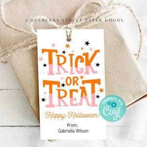 Halloween Printable Gift Tag Pastel Halloween Trick or Treat Tag Pink ...