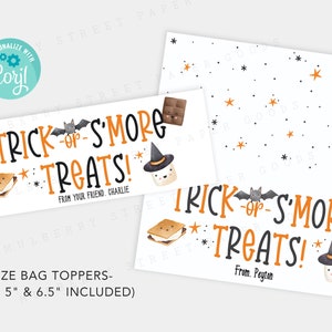 Printable Trick or S'mores Treat Bag Topper, Halloween S'more Treat Bag ...