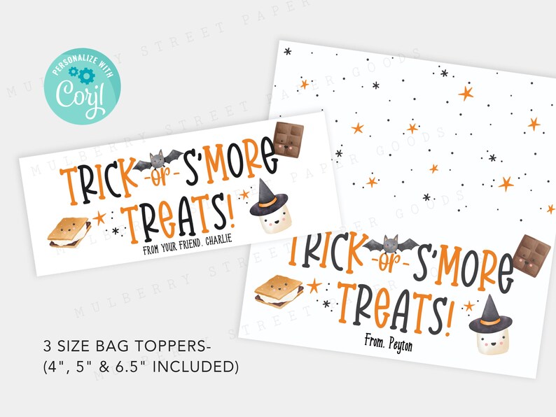 Printable Trick or S'mores Treat Bag Topper, Halloween S'more Treat Bag ...