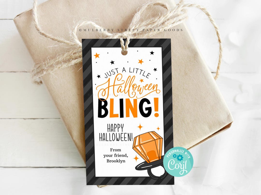 Halloween Ring Pop Tag Printable Halloween Bling Ring Treat Tag Digital ...