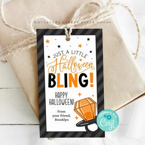 Halloween Ring Pop Tag Printable Halloween Bling Ring Treat Tag Digital ...