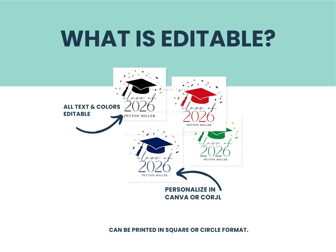 Editable Class of 2026 Graduation Label Printable Digital Download ...