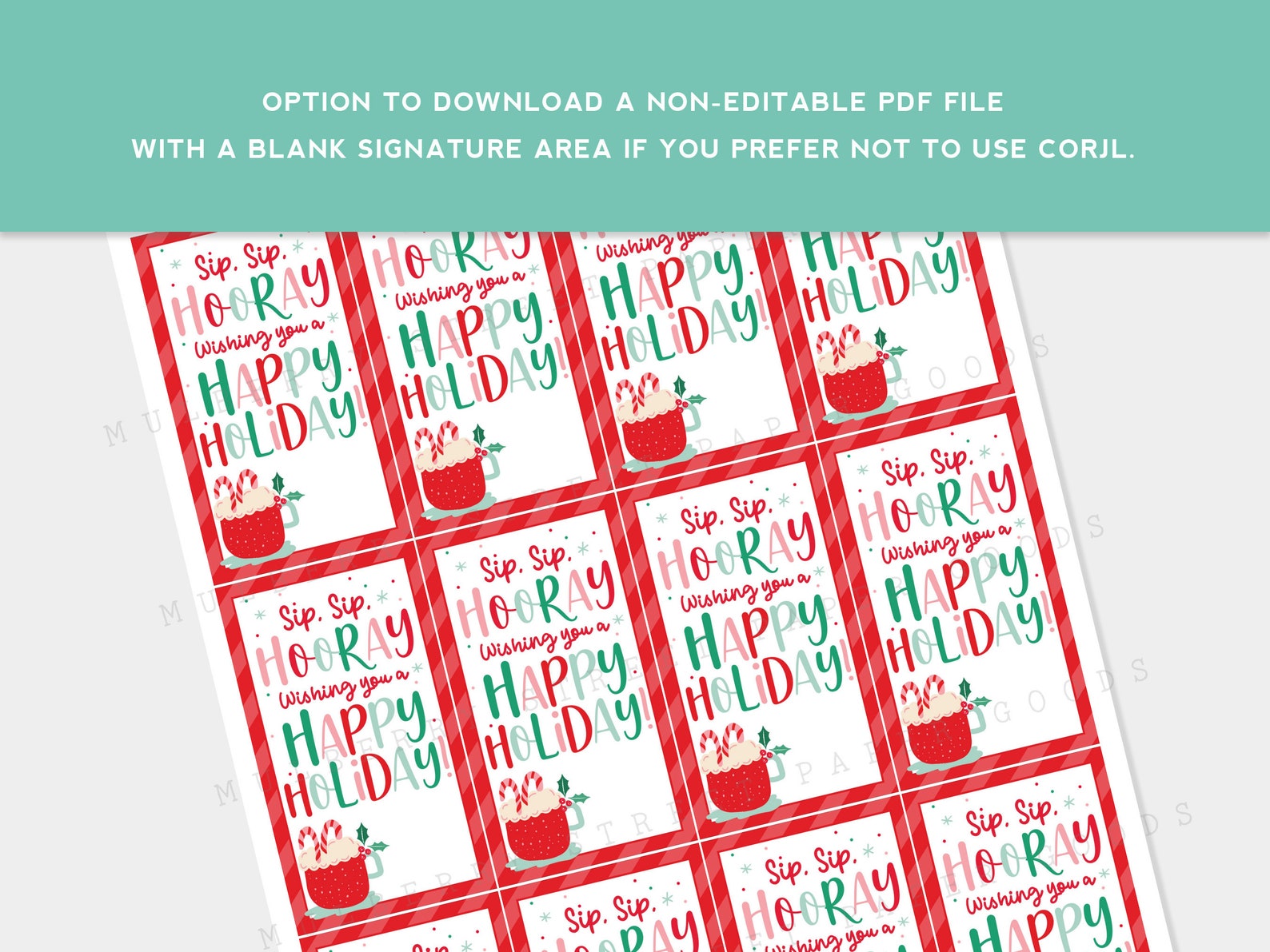 Printable Sip, Sip Hooray Wishing You a Happy Holiday Gift Tag, Hot ...
