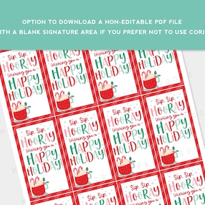 Printable Sip, Sip Hooray Wishing You a Happy Holiday Gift Tag, Hot ...