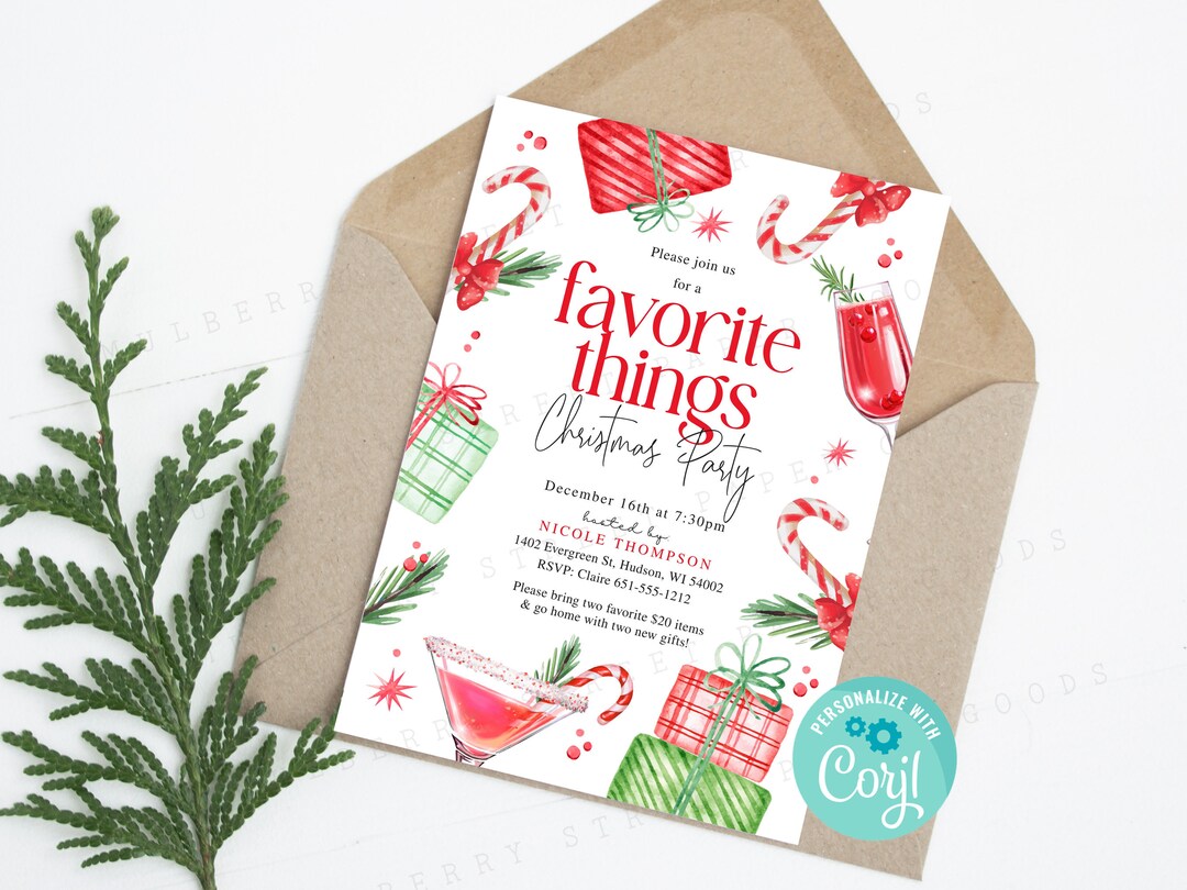 Editable Christmas Party Invitation, Festive Favorite Things Holiday ...