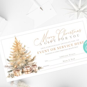 Editable Christmas Gift Certificate Template, Neutral Pretty Christmas ...