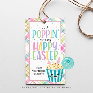 Printable Just Popping by to Say Happy Easter Tag, Happy Easter Popcorn ...