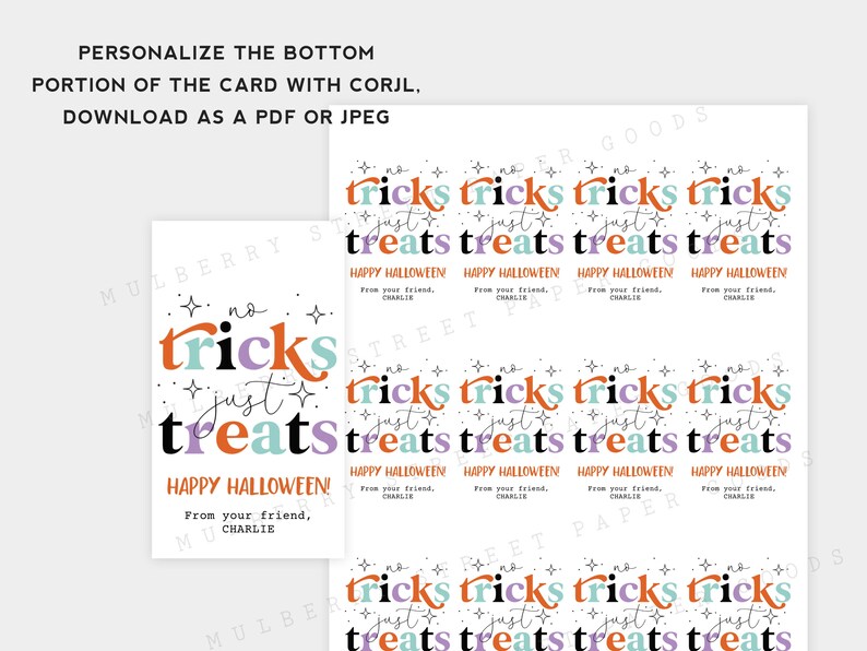 Printable No Tricks Just Treats Happy Halloween Gift Tag - Etsy