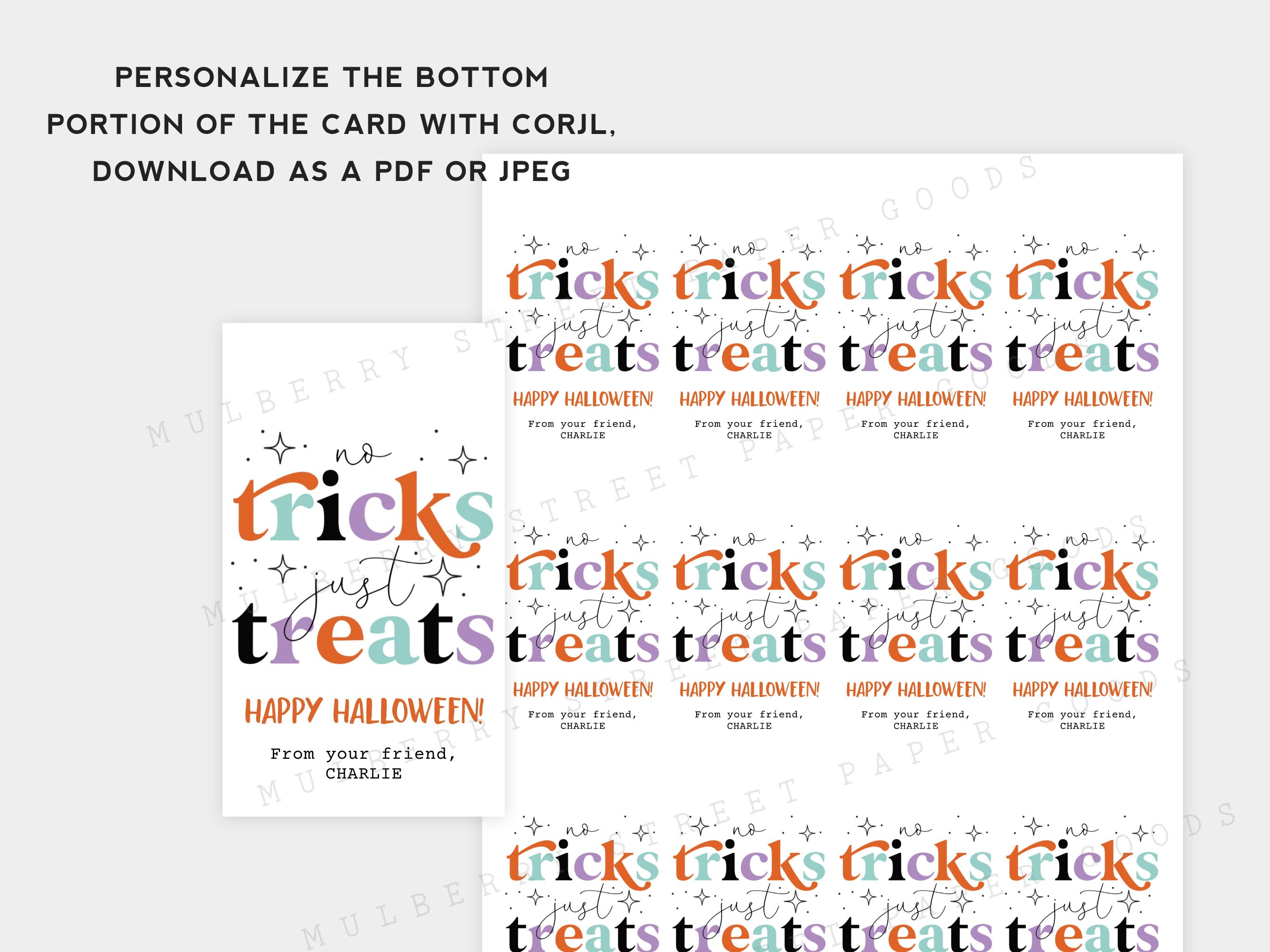Printable No Tricks Just Treats Happy Halloween Gift Tag, Halloween ...
