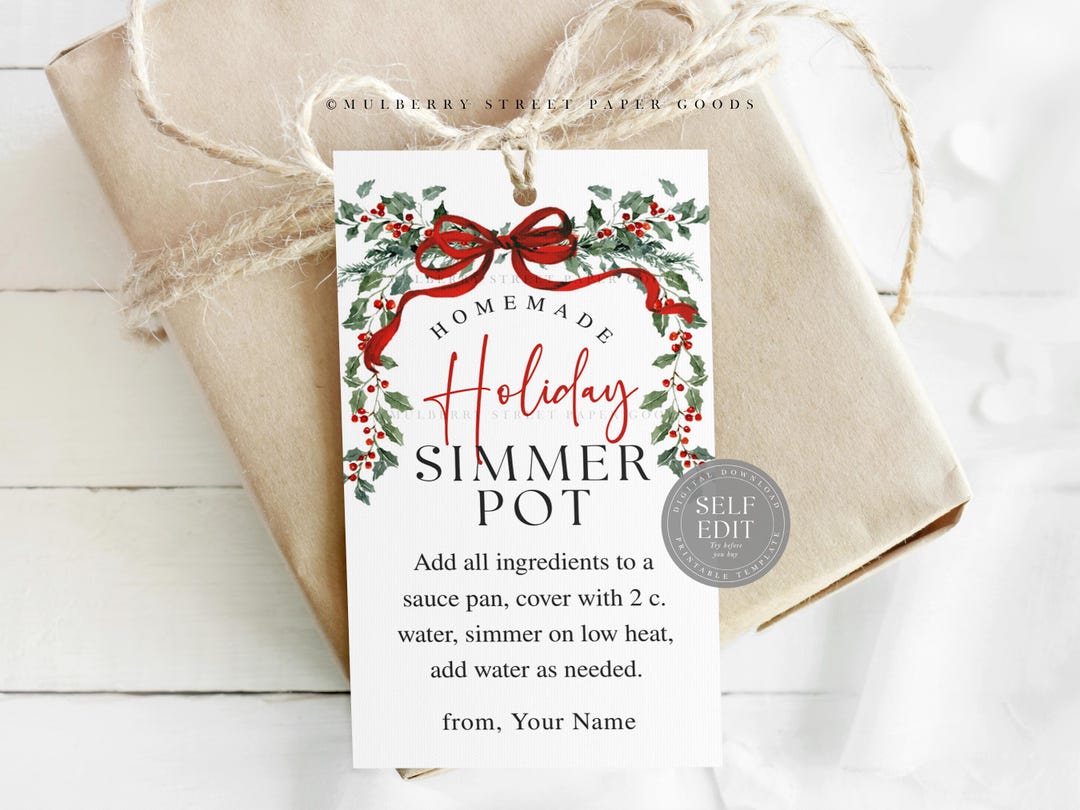 Editable Holiday Simmer Pot Gift Tag Printable Digital Download Custom ...