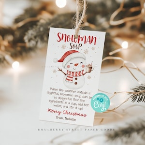 Snowman Soup Gift Tag Digital Download Christmas Hot Cocoa Gift Tag ...