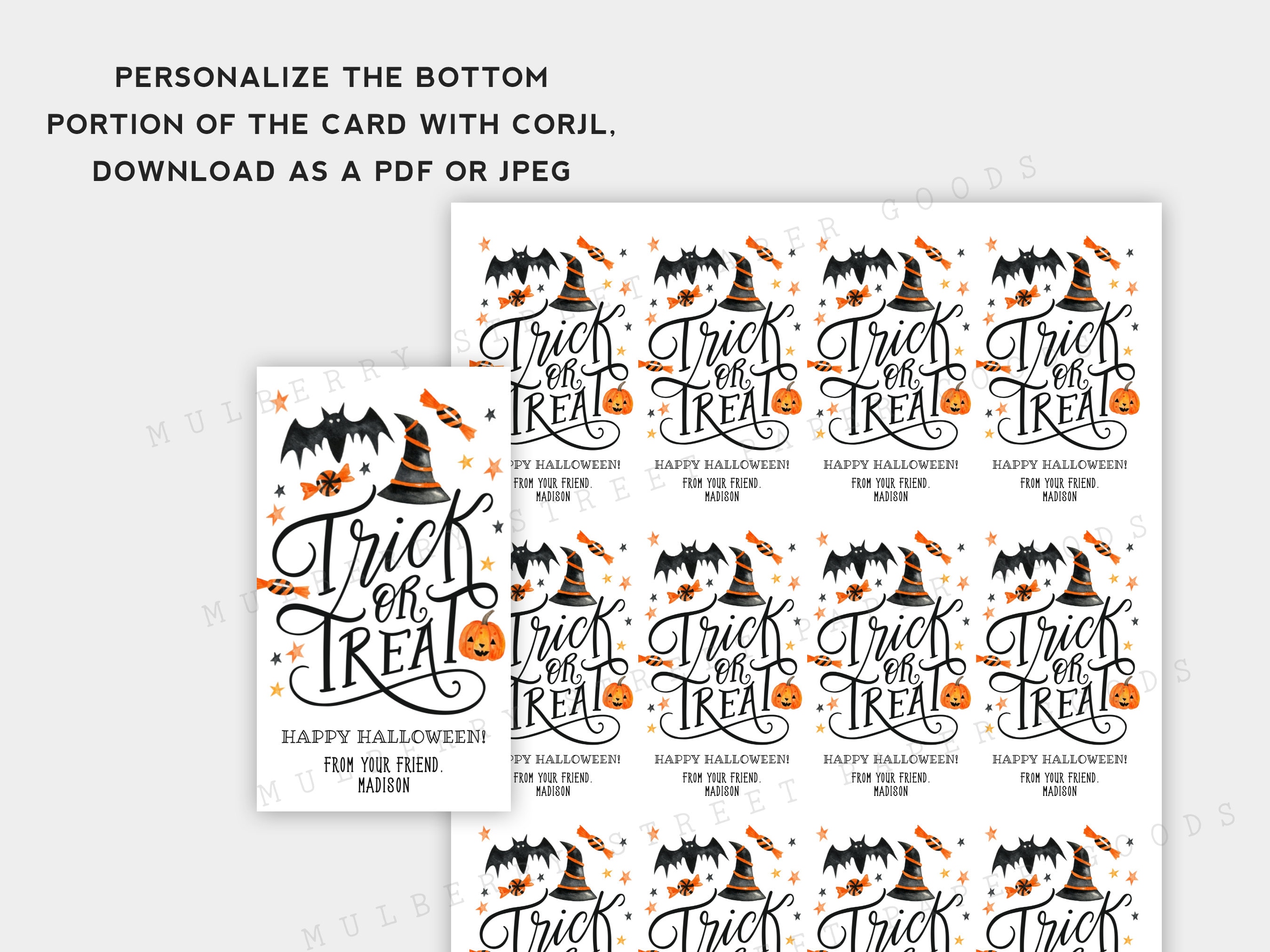 Printable Trick or Treat Gift Tag, Happy Halloween Treat Bag Tag ...