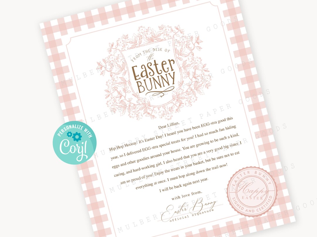Editable Letter From Easter Bunny Printable Pink Official Letter From ...