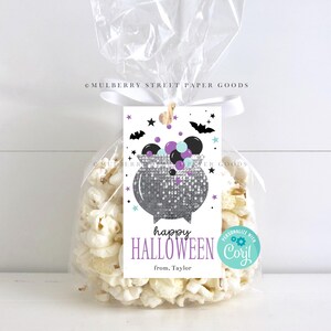Editable Halloween Tag Printable Disco Ball Cauldron Halloween Party ...
