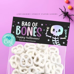 Halloween Bag of Bones Treat Topper Printable Instant Download Trendy ...