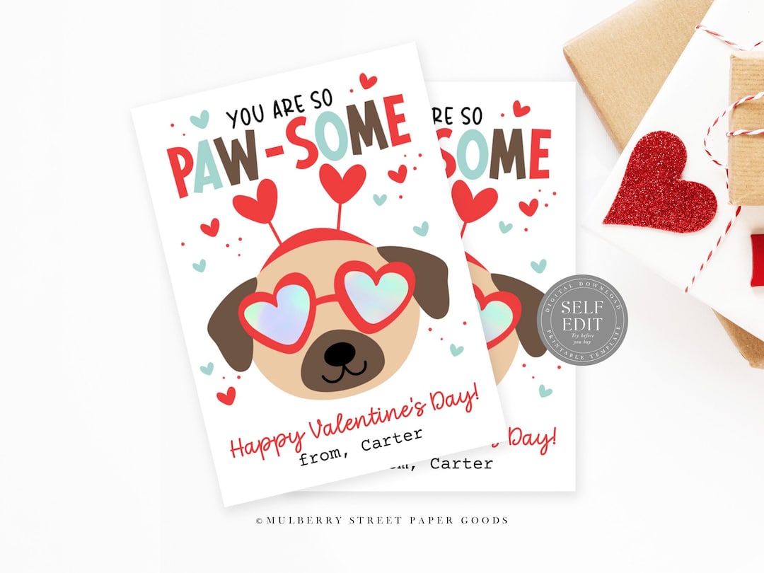 Cute Puppy Valentine Card Canva Template Dog Valentine's Day Card ...
