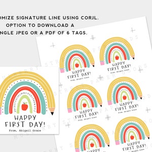 Printable First Day of School Gift Tag, School Supplies Rainbow Tag ...