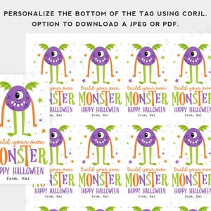 Halloween Build Your Own Monster Gift Tag Printable Halloween Party ...