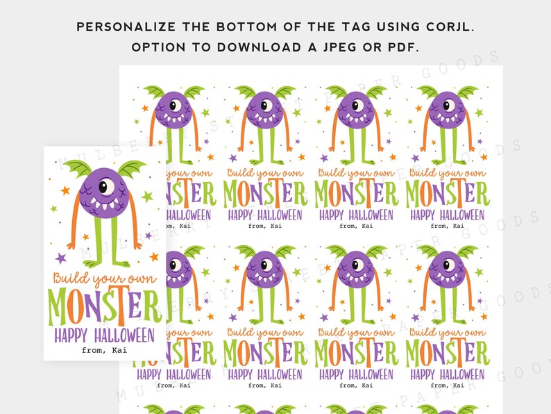 Halloween Build Your Own Monster Gift Tag Printable Halloween Party ...