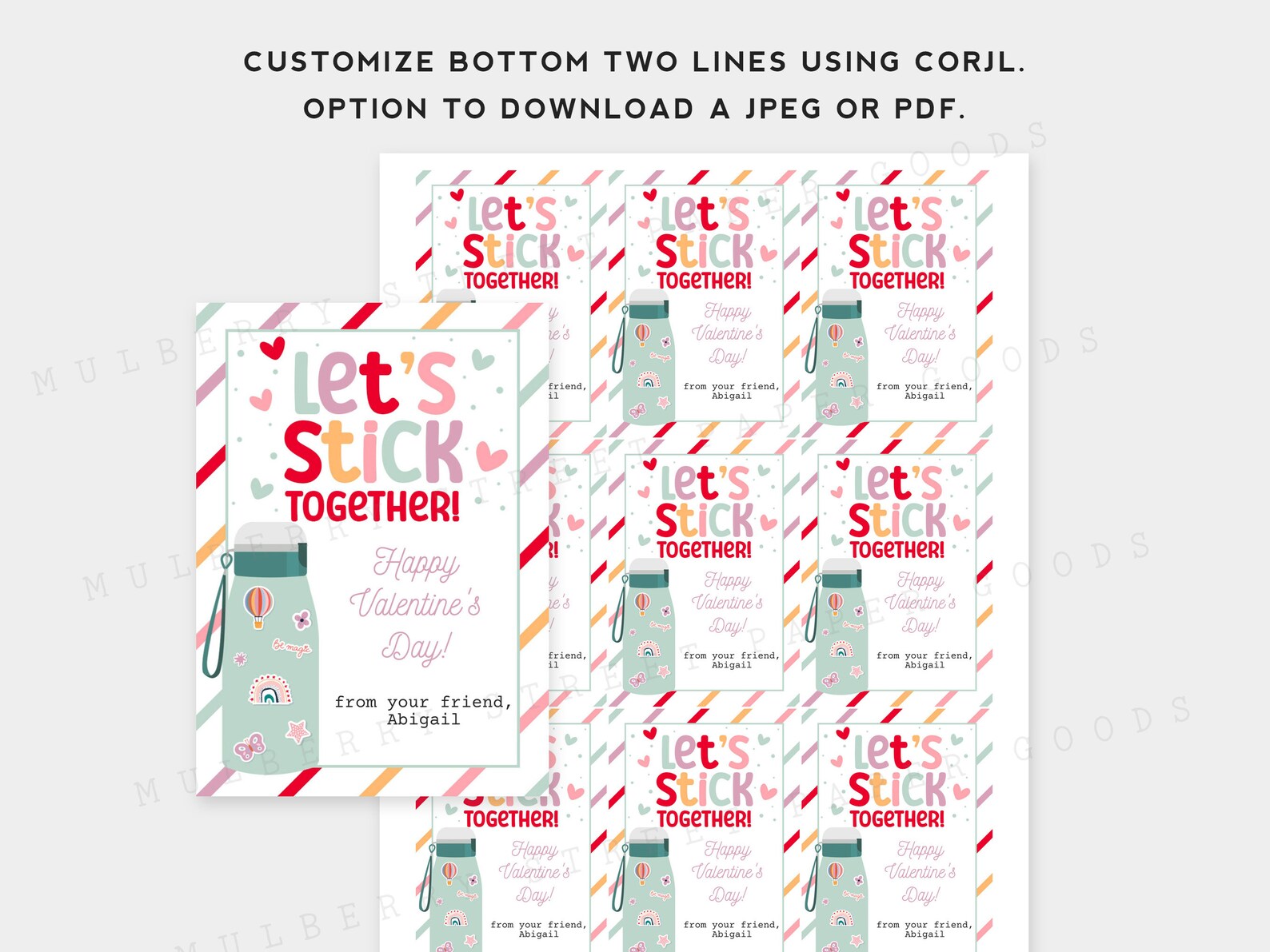 Water Bottle Sticker Valentine Card Printable Classroom Valentine Party ...