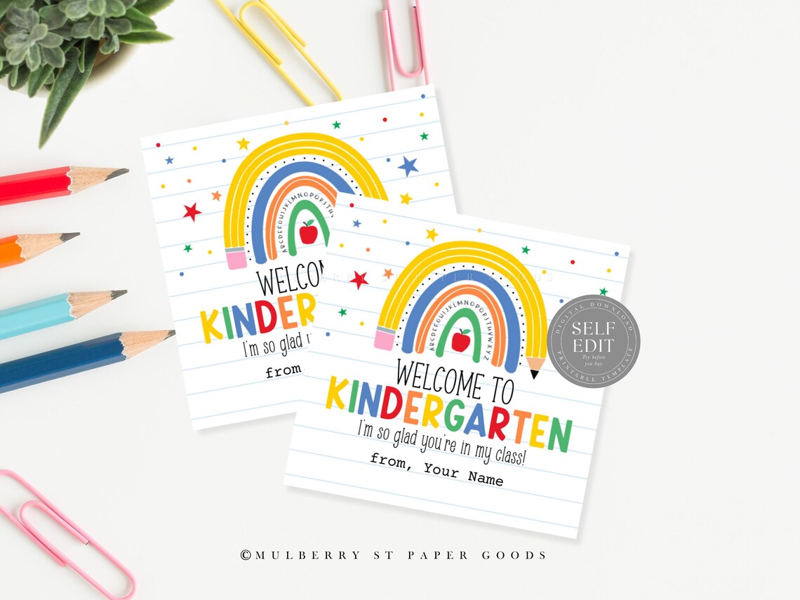 Editable Welcome to Kindergarten Gift Tag Printable First Day of School ...