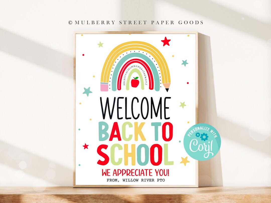 Printable Welcome Back to School Sign, First Day of School Teacher ...