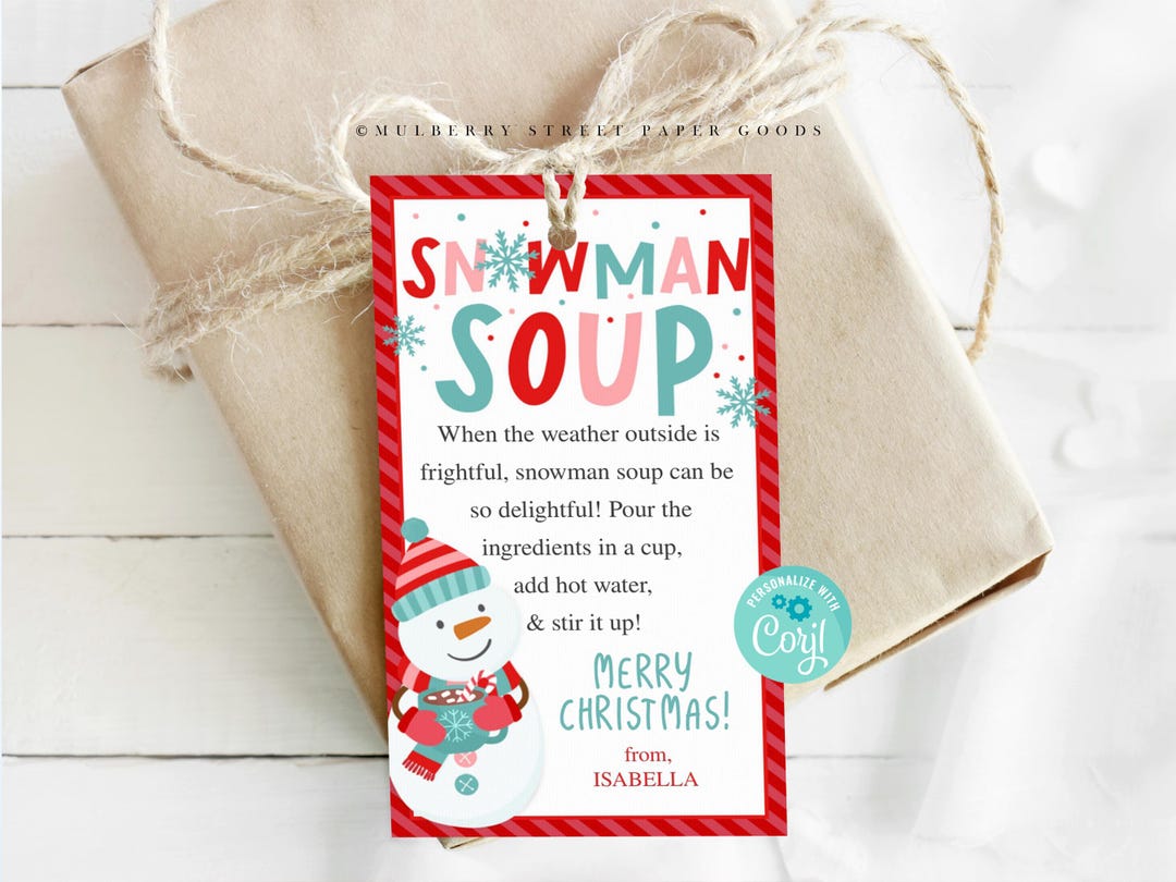 Snowman Soup Gift Tag Digital Download Hot Cocoa Christmas Printable ...