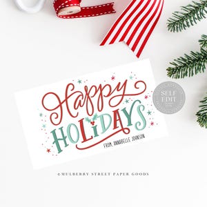 Printable Happy Holidays Gift Tag, Bright Happy Holidays Bag Tag ...