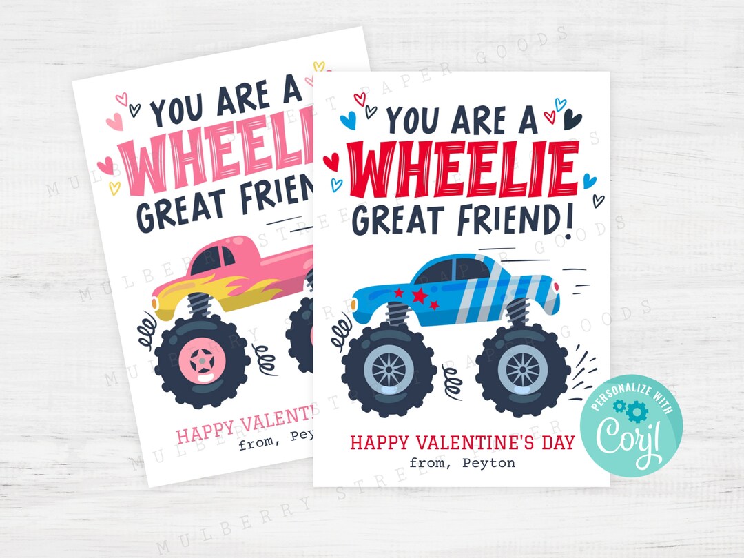 You Are a Wheelie Great Friend Valentine Card Printable Kids Classroom ...
