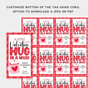 Printable Valentine Hug in a Mug Gift Tag Hot Cocoa Valentine's Day ...