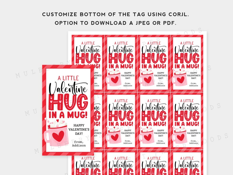Printable Valentine Hug in a Mug Gift Tag Hot Cocoa - Etsy