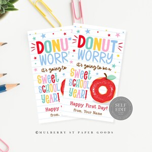 Donut Back to School Gift Tag Printable First Day of School Sweet Treat ...