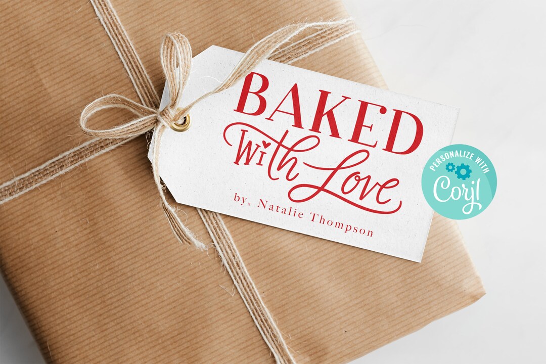 Printable Baked With Love Gift Tag, Customizable Christmas Gift Tag ...