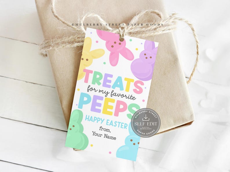 Printable Easter Gift Tags Digital Download Canva Template, Marshmallow ...