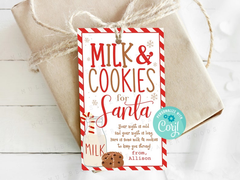 Milk and Cookies for Santa Gift Tag Printable, Instant Download ...