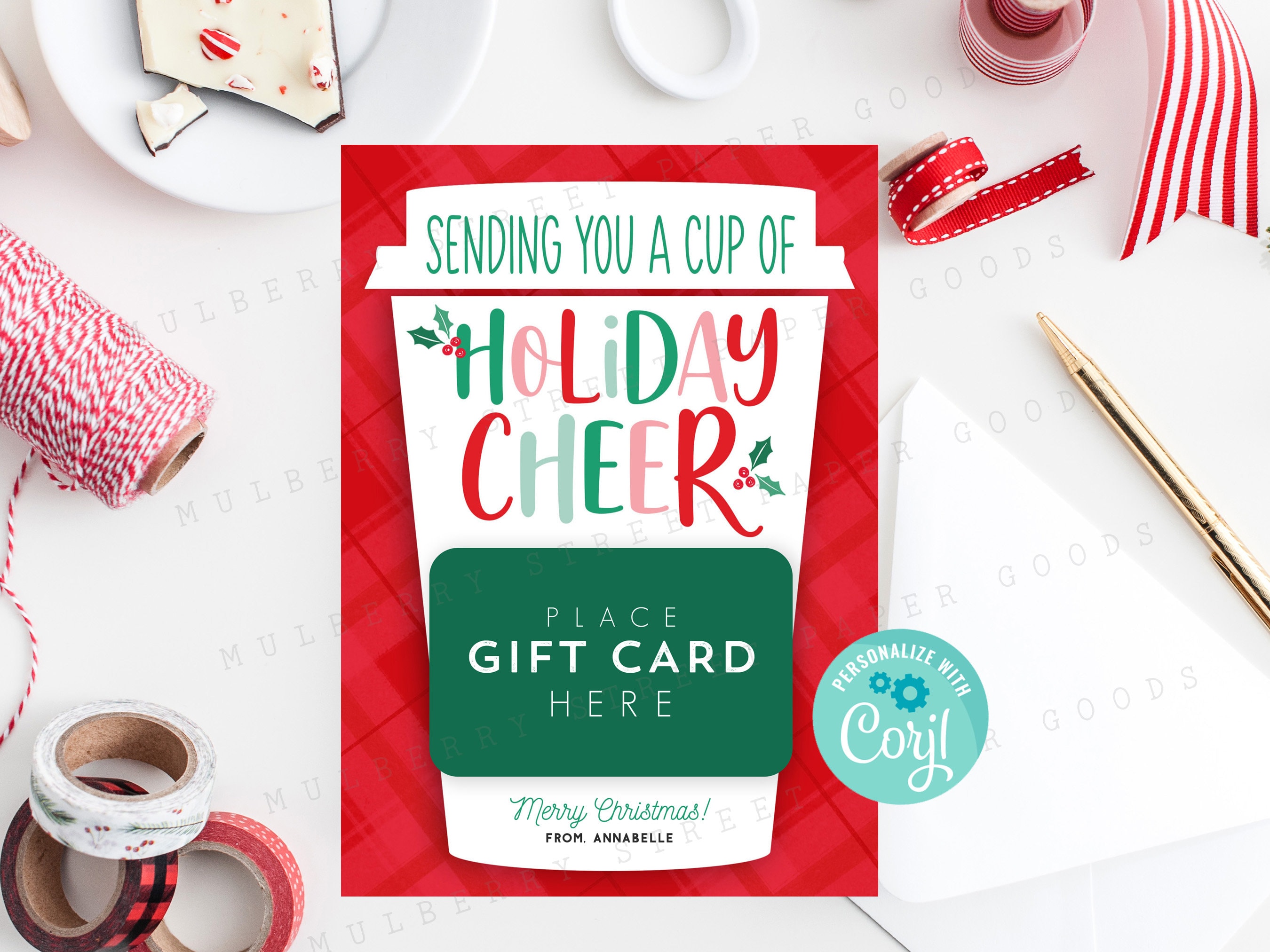 Printable Sending You a Cup of Cheer Gift Card Holder, Christmas Coffee ...