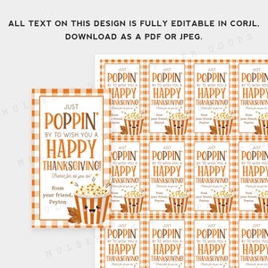 Printable Just Popping by to Say Happy Thanksgiving Gift Tag, Fall ...