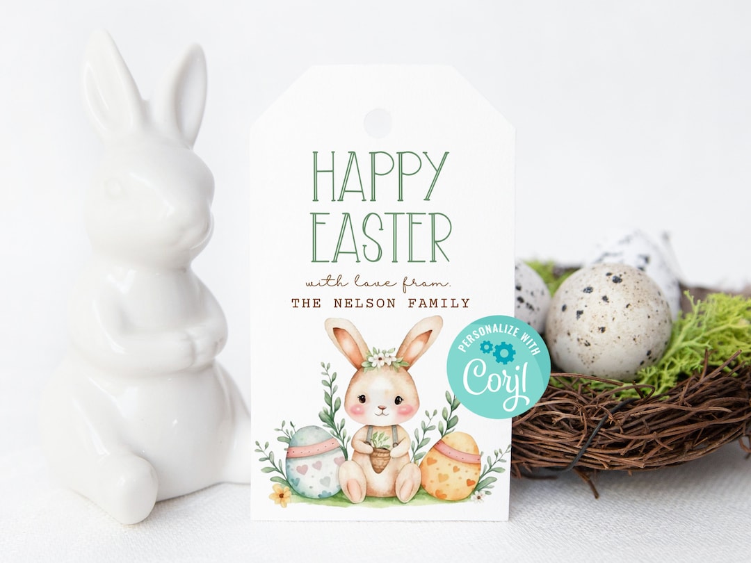 Printable Happy Easter Gift Tag, Easter Bunny Tag Instant Download ...