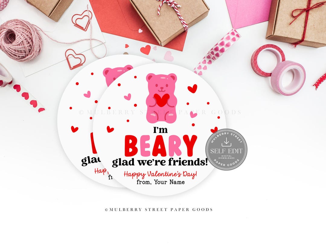 Beary Glad We're Friends Valentine's Day Labels Printable Digital ...