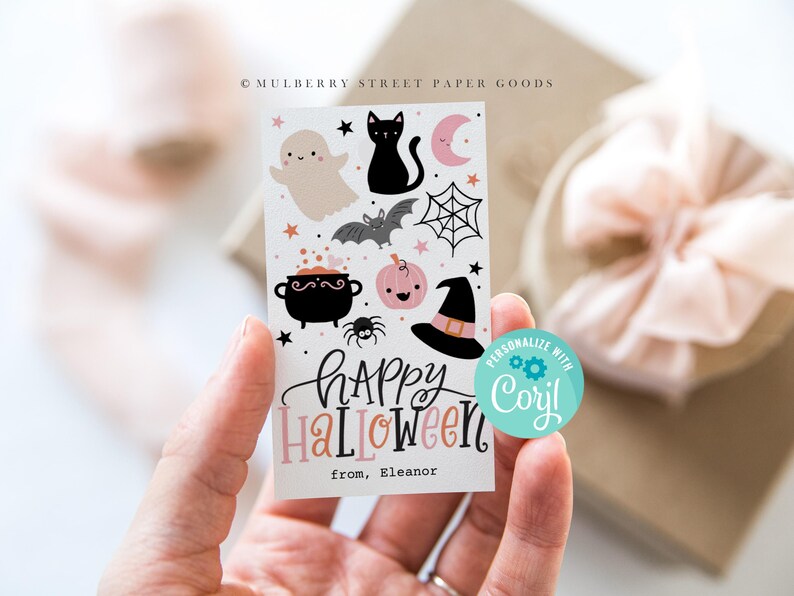 Happy Halloween Gift Tag Printable Pink Halloween Party Favors Tag ...