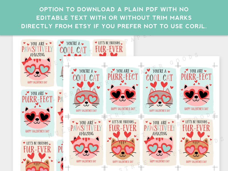 Cute Cat Valentine Card Printable Valentine's Day Cards for Kids Kitten ...