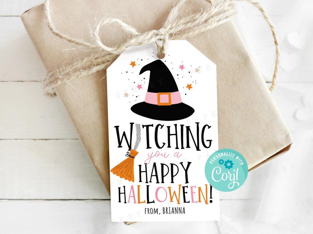 Halloween Gift Tag Printable, Happy Halloween Treat Bag Tag, Witch ...