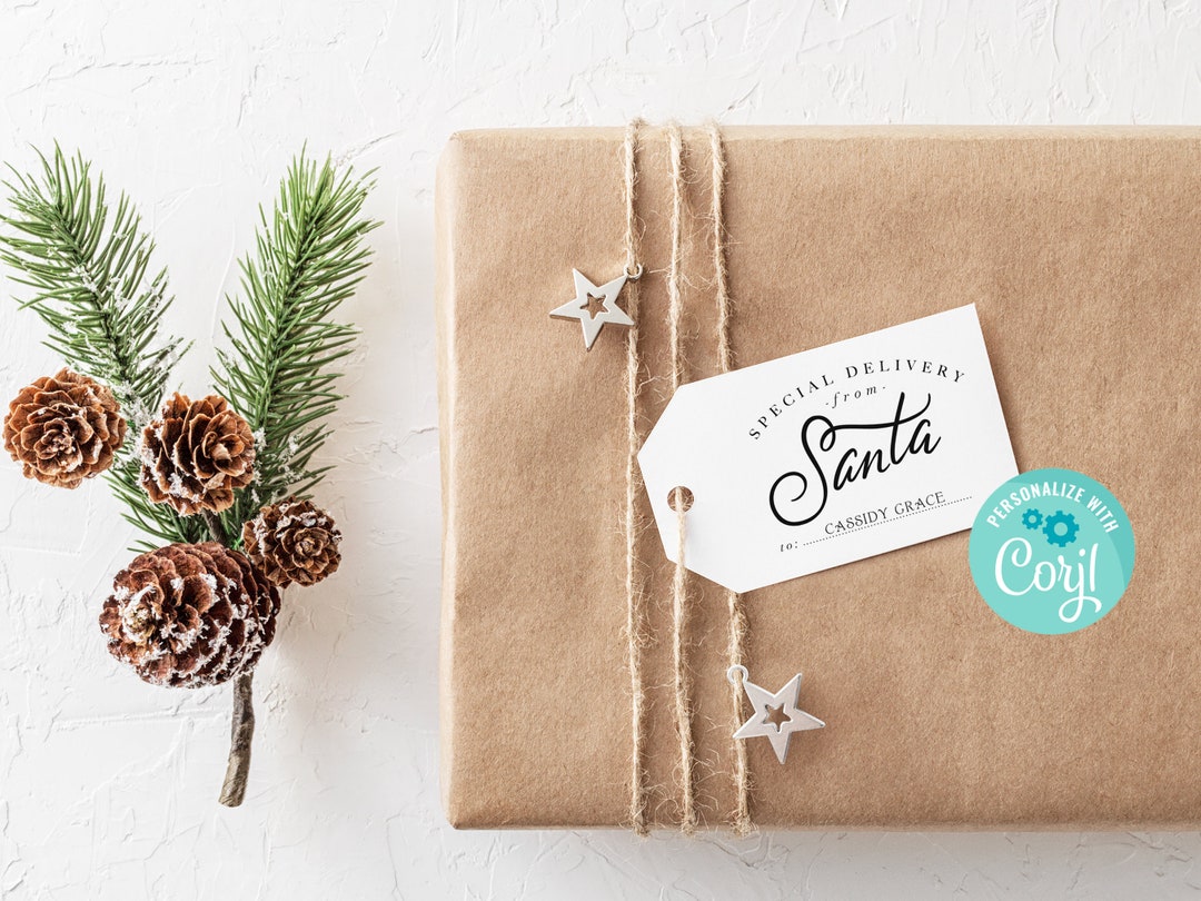 Printable Santa Gift Tag, Personalized Santa Claus Gift Tag, Christmas ...