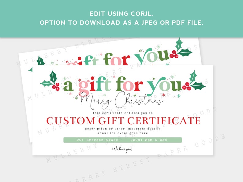 Editable Custom Christmas Gift Certificate Template Christmas Printable ...