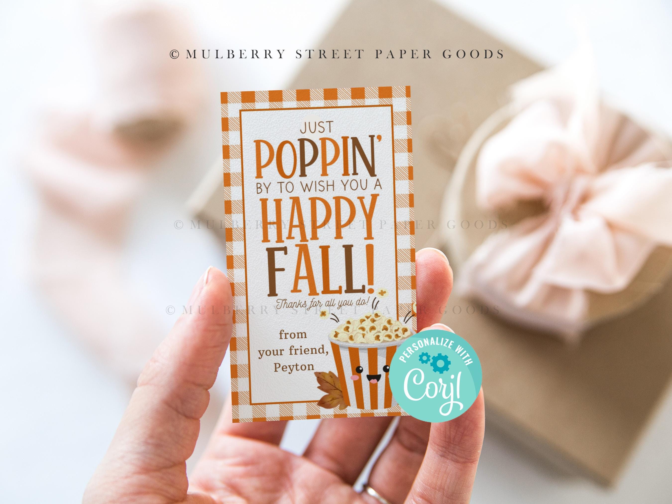 Fall Popcorn Gift Tag Template Printable Just Poppin by Happy Fall ...