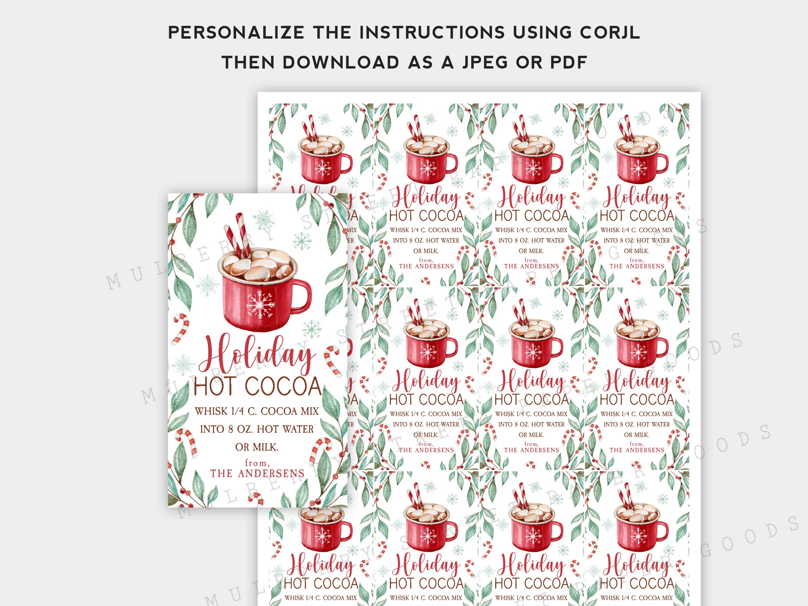 Printable Holiday Hot Cocoa Gift Tag, Christmas Hot Chocolate Treat Tag ...