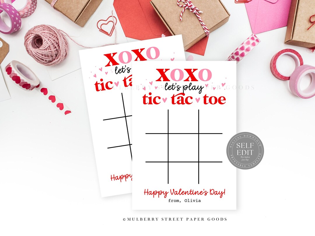 Let's Play Tic Tac Toe Valentine Card Printable Classroom Valentines ...