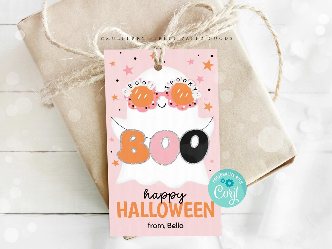 Editable Halloween Gift Tag Printable Cute Trendy Ghost Pink Halloween ...
