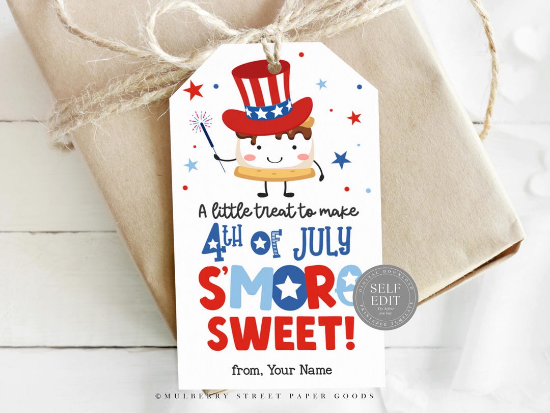 4th of July S'mores Gift Tag Printable Fourth of July Smores Treat Tag ...